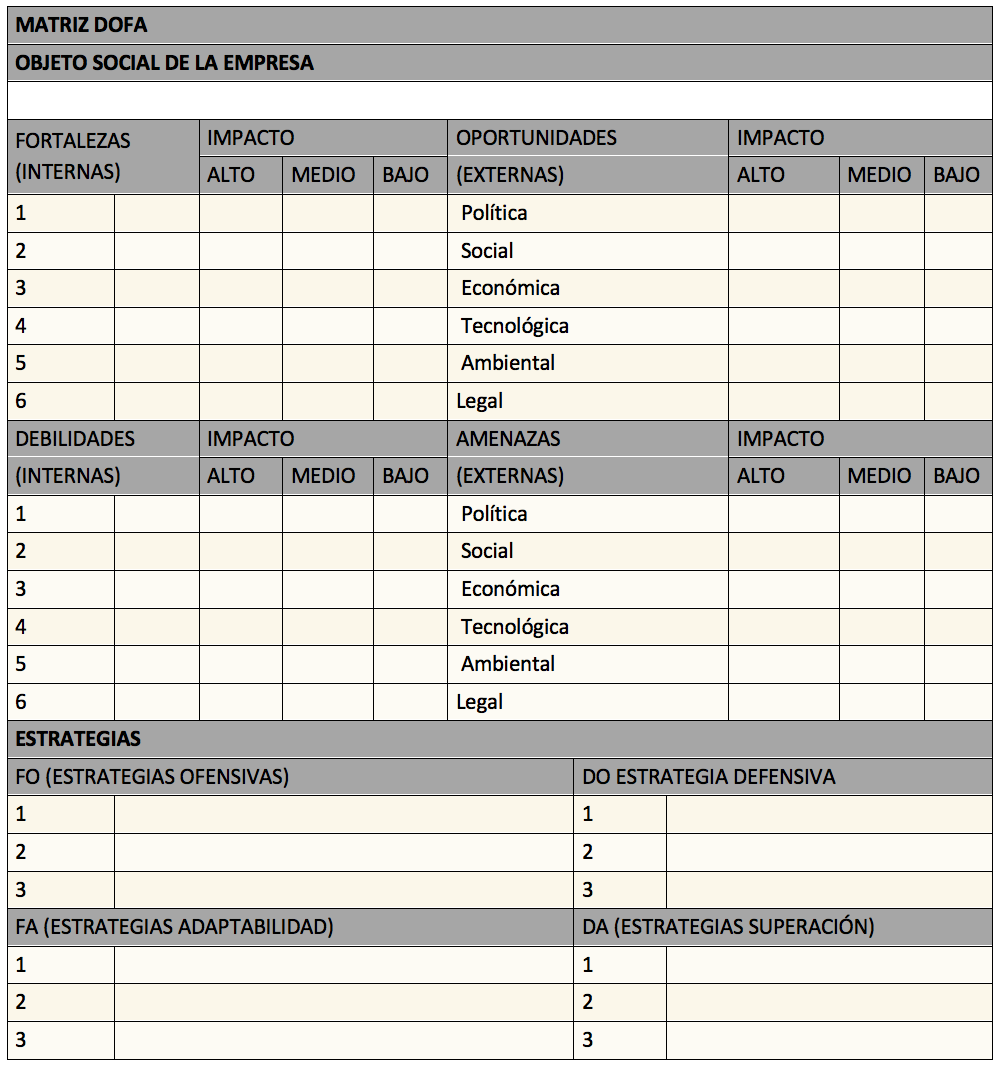 FORMATO DE MATRIZ DOFA